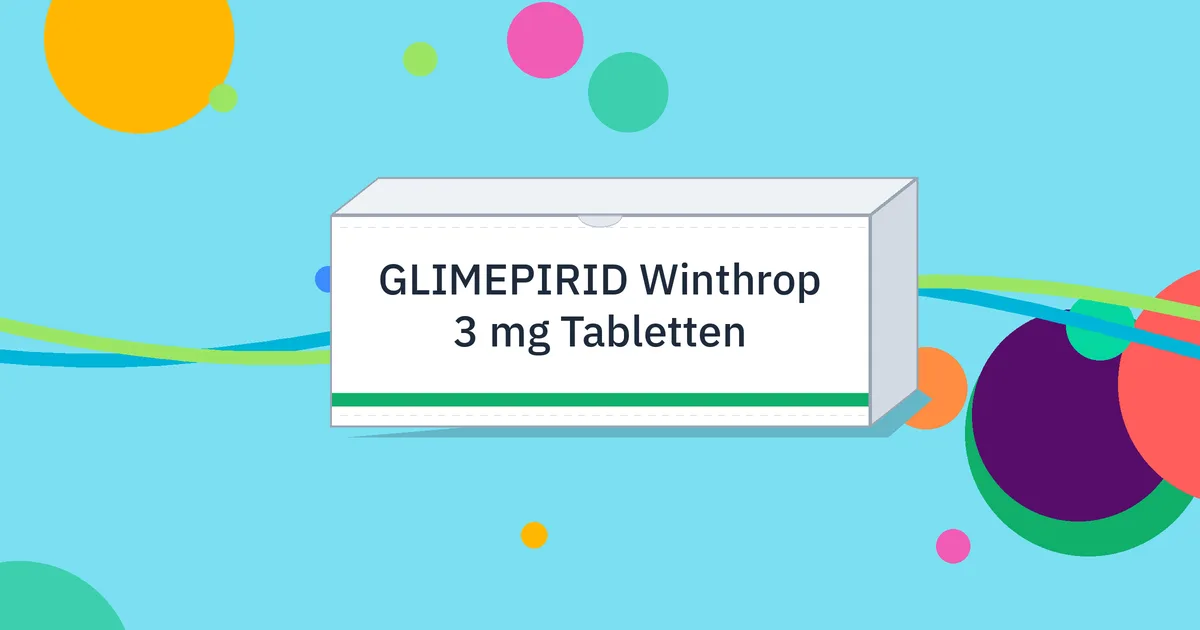 Symbolbild: Packung mit der Aufschrift GLIMEPIRID Winthrop 3 mg Tabletten (PZN 00379577) – Verfügbarkeit und Bezug in Apotheken in Frankfurt am Main