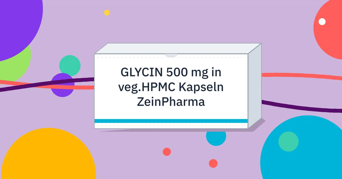 Symbolbild: Packung mit der Aufschrift GLYCIN 500 mg in veg.HPMC Kapseln ZeinPharma (PZN 13817607) – Verfügbarkeit und Bezug in Apotheken in Frankfurt am Main