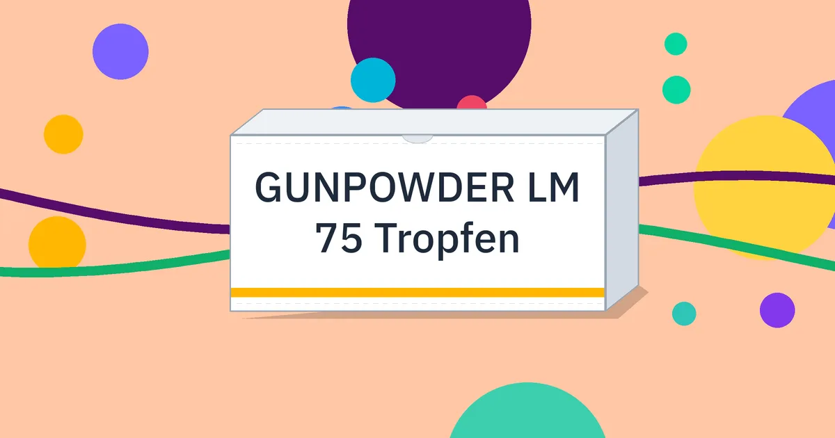 Symbolbild: Packung mit der Aufschrift GUNPOWDER LM 75 Tropfen (PZN 15823888) – Verfügbarkeit und Bezug in Apotheken in Frankfurt am Main