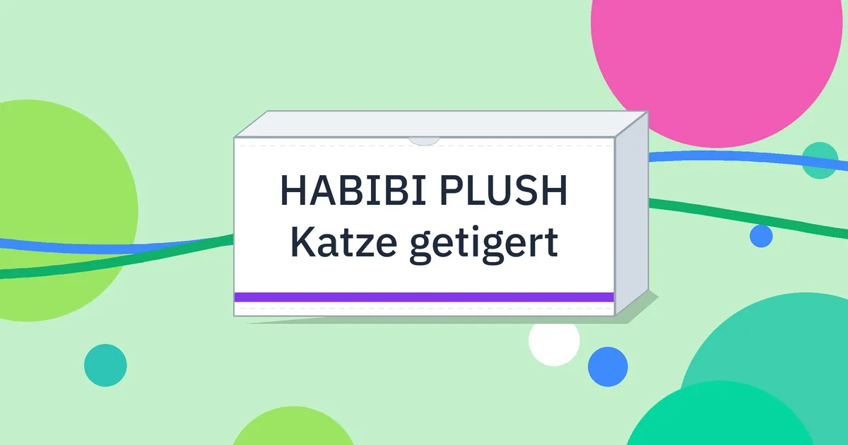 Symbolbild: Packung mit der Aufschrift HABIBI PLUSH Katze getigert (PZN 18749158) – Verfügbarkeit und Bezug in Apotheken in Frankfurt am Main