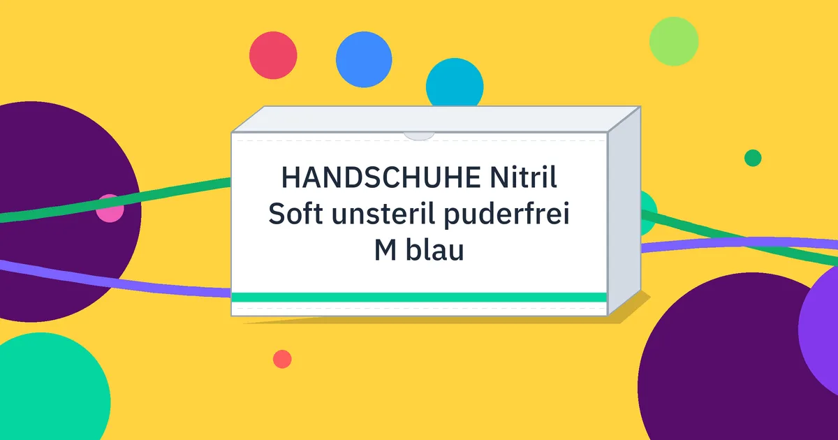 Symbolbild: Packung mit der Aufschrift HANDSCHUHE Nitril Soft unsteril puderfrei M blau (PZN 16905536) – Verfügbarkeit und Bezug in Apotheken in Frankfurt am Main