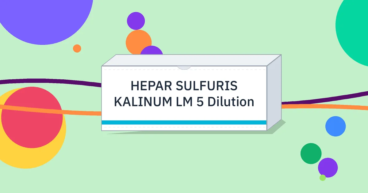 Symbolbild: Packung mit der Aufschrift HEPAR SULFURIS KALINUM LM 5 Dilution (PZN 12887793) – Verfügbarkeit und Bezug in Apotheken in Frankfurt am Main