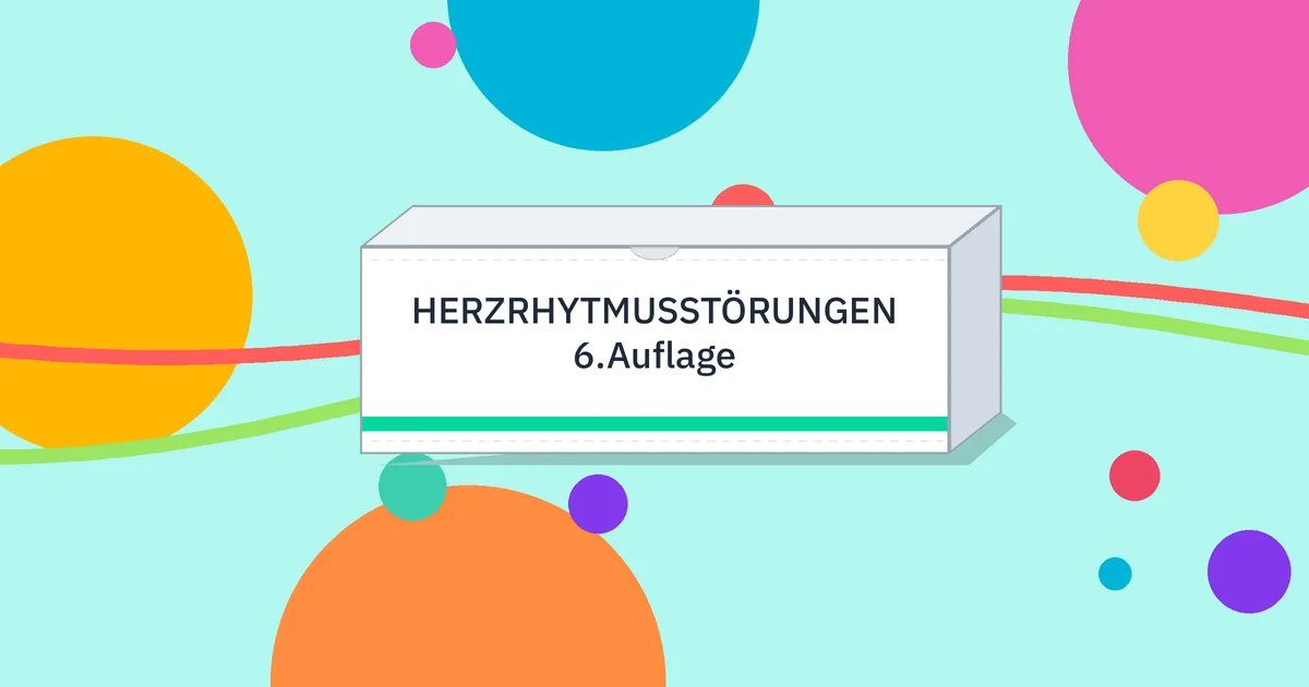 Symbolbild: Packung mit der Aufschrift HERZRHYTMUSSTÖRUNGEN 6.Auflage (PZN 02095476) – Verfügbarkeit und Bezug in Apotheken in Frankfurt am Main