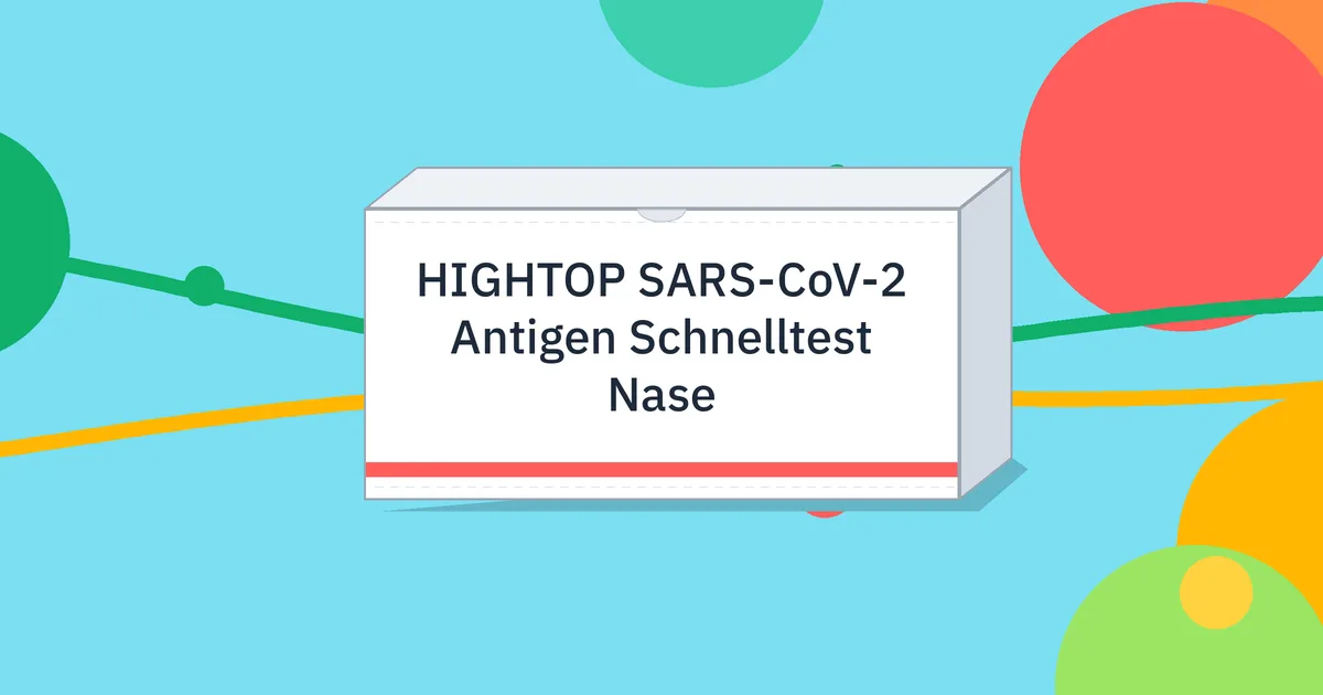 Symbolbild: Packung mit der Aufschrift HIGHTOP SARS-CoV-2 Antigen Schnelltest Nase (PZN 19205294) – Verfügbarkeit und Bezug in Apotheken in Frankfurt am Main