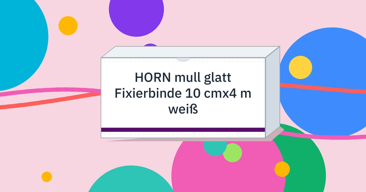 Symbolbild: Packung mit der Aufschrift HORN mull glatt Fixierbinde 10 cmx4 m weiß (PZN 04662525) – Verfügbarkeit und Bezug in Apotheken in Frankfurt am Main