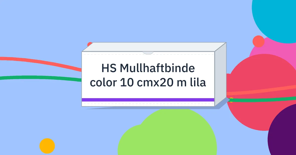 Symbolbild: Packung mit der Aufschrift HS Mullhaftbinde color 10 cmx20 m lila (PZN 03693222) – Verfügbarkeit und Bezug in Apotheken in Frankfurt am Main