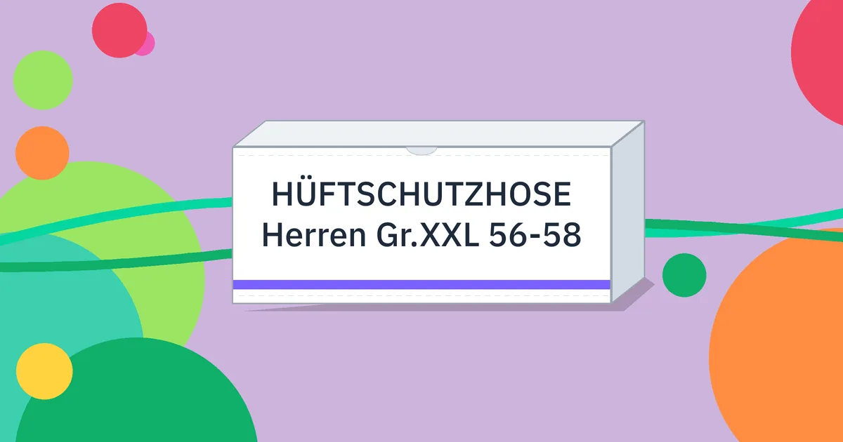 Symbolbild: Packung mit der Aufschrift HÜFTSCHUTZHOSE Herren Gr.XXL 56-58 (PZN 04608218) – Verfügbarkeit und Bezug in Apotheken in Frankfurt am Main
