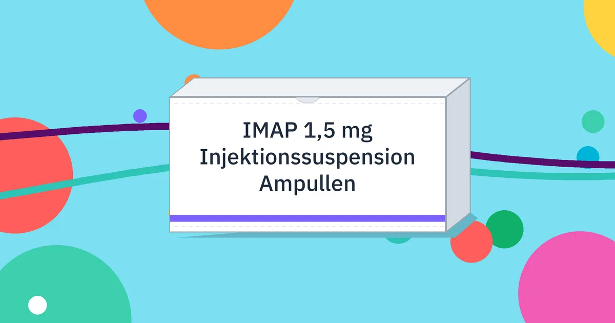 Symbolbild: Packung mit der Aufschrift IMAP 1,5 mg Injektionssuspension Ampullen (PZN 00738177) – Verfügbarkeit und Bezug in Apotheken in Frankfurt am Main