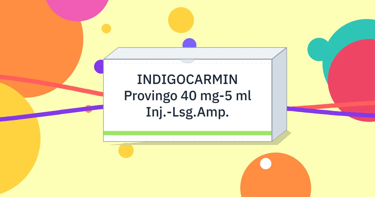 Symbolbild: Packung mit der Aufschrift INDIGOCARMIN Provingo 40 mg-5 ml Inj.-Lsg.Amp. (PZN 18354046) – Verfügbarkeit und Bezug in Apotheken in Frankfurt am Main