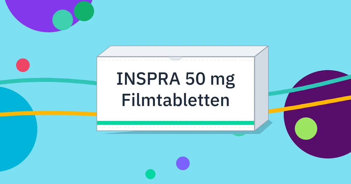 Symbolbild: Packung mit der Aufschrift INSPRA 50 mg Filmtabletten (PZN 15568255) – Verfügbarkeit und Bezug in Apotheken in Frankfurt am Main