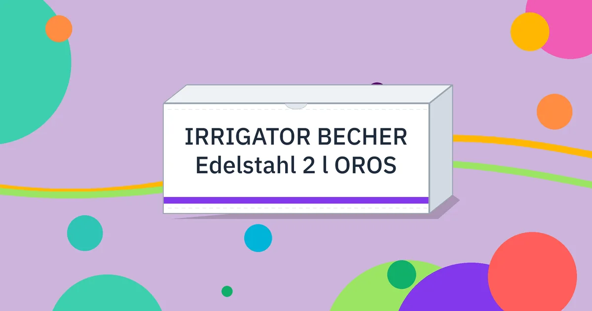 Symbolbild: Packung mit der Aufschrift IRRIGATOR BECHER Edelstahl 2 l OROS (PZN 00275323) – Verfügbarkeit und Bezug in Apotheken in Frankfurt am Main