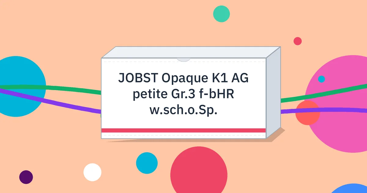 Symbolbild: Packung mit der Aufschrift JOBST Opaque K1 AG petite Gr.3 f-bHR w.sch.o.Sp. (PZN 13087824) – Verfügbarkeit und Bezug in Apotheken in Frankfurt am Main