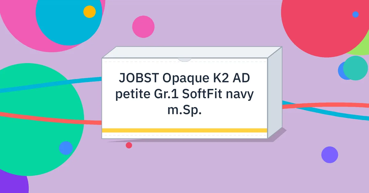 Symbolbild: Packung mit der Aufschrift JOBST Opaque K2 AD petite Gr.1 SoftFit navy m.Sp. (PZN 13109282) – Verfügbarkeit und Bezug in Apotheken in Frankfurt am Main