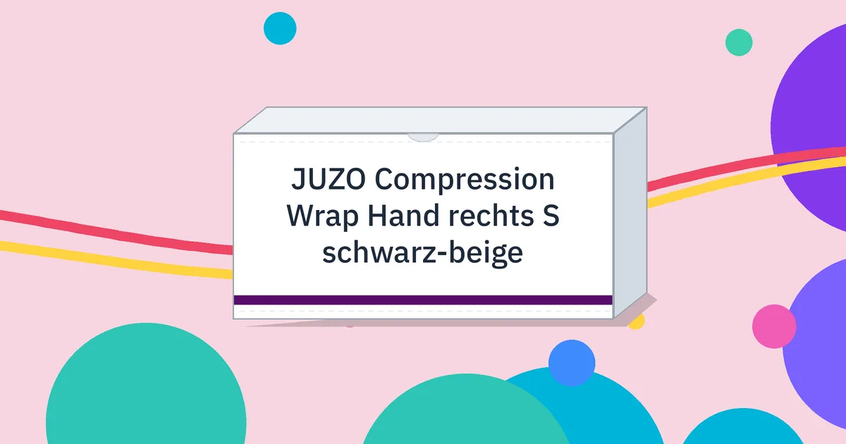 Symbolbild: Packung mit der Aufschrift JUZO Compression Wrap Hand rechts S schwarz-beige (PZN 16143782) – Verfügbarkeit und Bezug in Apotheken in Frankfurt am Main