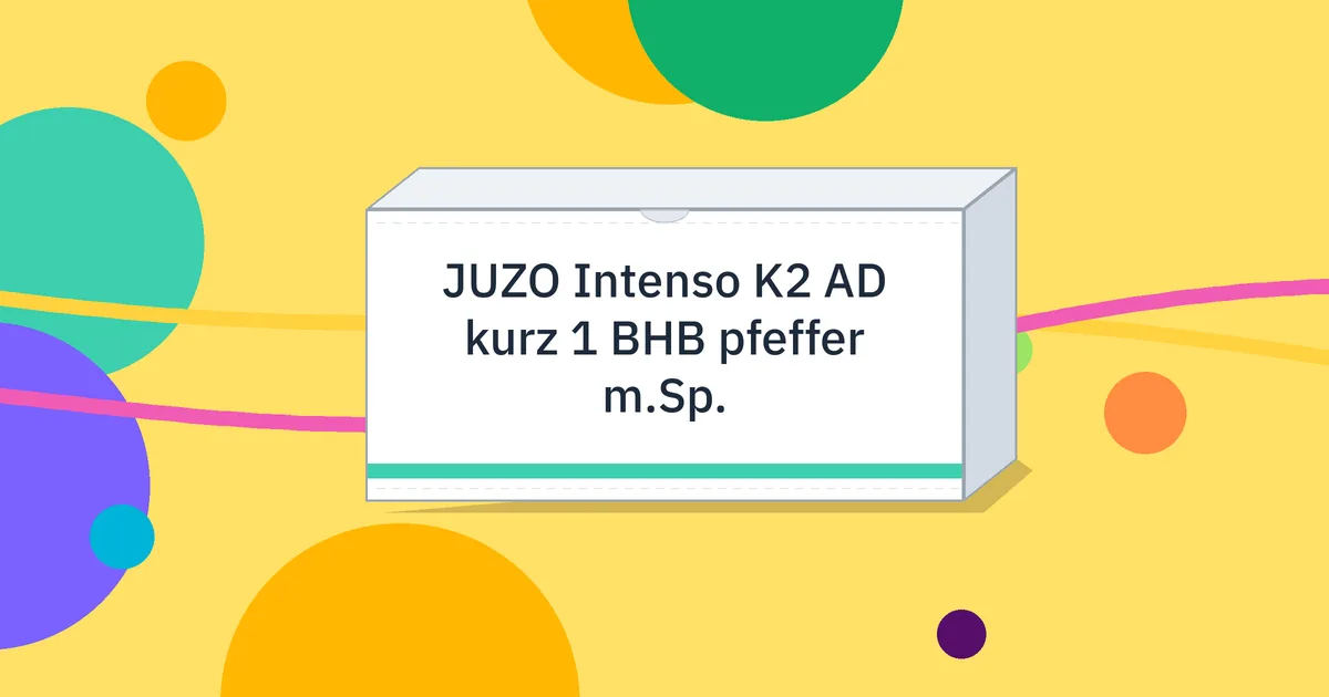 Symbolbild: Packung mit der Aufschrift JUZO Intenso K2 AD kurz 1 BHB pfeffer m.Sp. (PZN 18614300) – Verfügbarkeit und Bezug in Apotheken in Frankfurt am Main