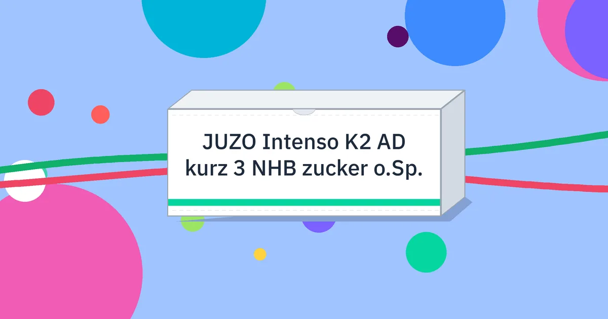 Symbolbild: Packung mit der Aufschrift JUZO Intenso K2 AD kurz 3 NHB zucker o.Sp. (PZN 18621300) – Verfügbarkeit und Bezug in Apotheken in Frankfurt am Main