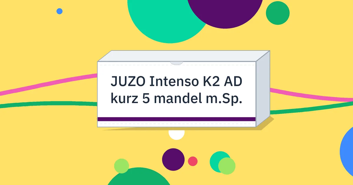 Symbolbild: Packung mit der Aufschrift JUZO Intenso K2 AD kurz 5 mandel m.Sp. (PZN 18607599) – Verfügbarkeit und Bezug in Apotheken in Frankfurt am Main
