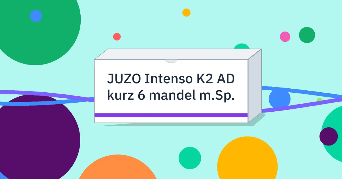 Symbolbild: Packung mit der Aufschrift JUZO Intenso K2 AD kurz 6 mandel m.Sp. (PZN 18607607) – Verfügbarkeit und Bezug in Apotheken in Frankfurt am Main