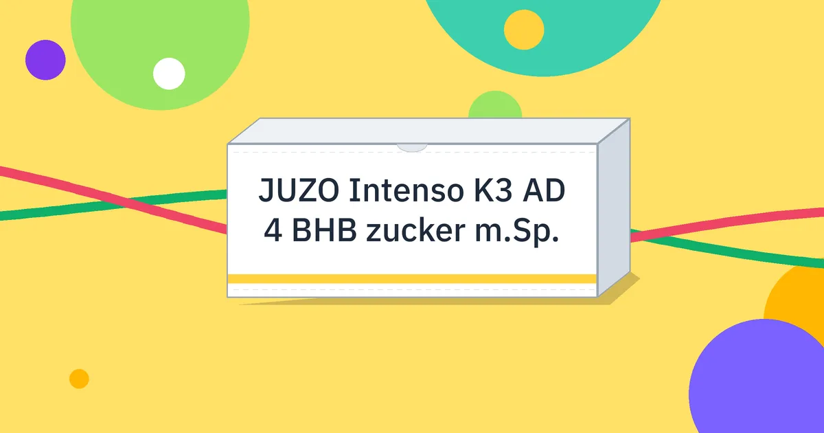 Symbolbild: Packung mit der Aufschrift JUZO Intenso K3 AD 4 BHB zucker m.Sp. (PZN 18634194) – Verfügbarkeit und Bezug in Apotheken in Frankfurt am Main