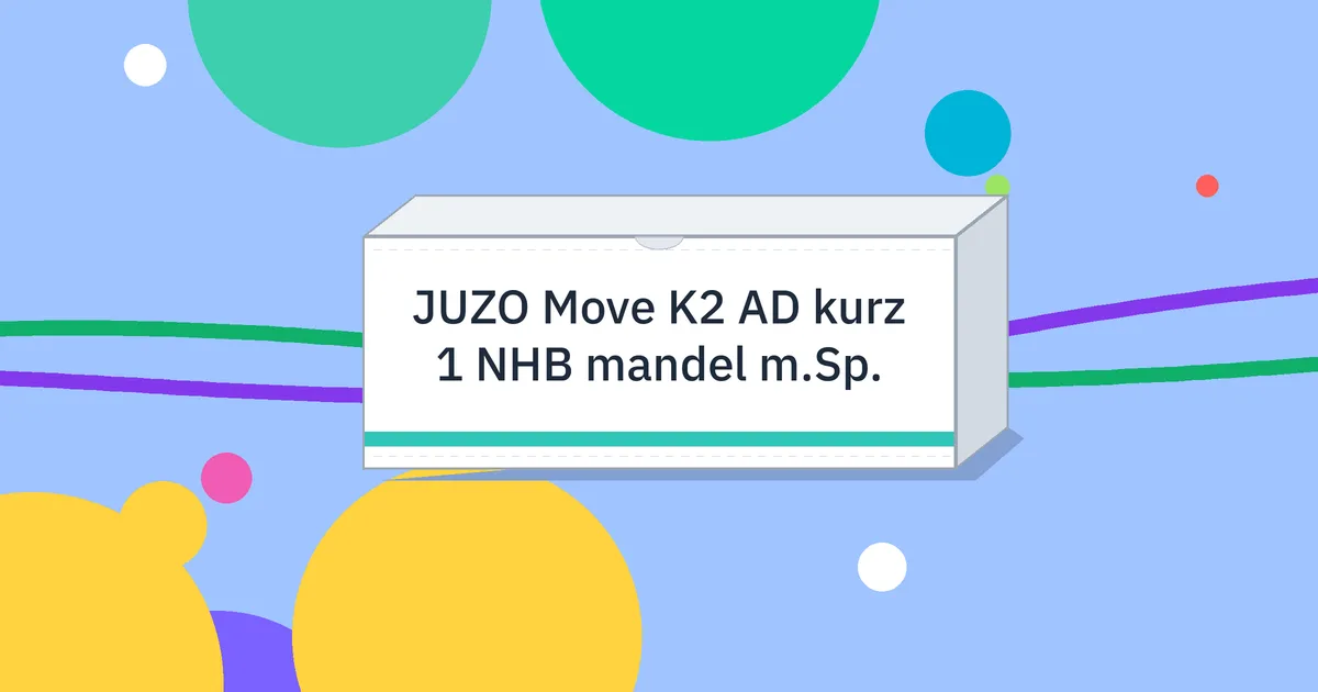 Symbolbild: Packung mit der Aufschrift JUZO Move K2 AD kurz 1 NHB mandel m.Sp. (PZN 16340040) – Verfügbarkeit und Bezug in Apotheken in Frankfurt am Main