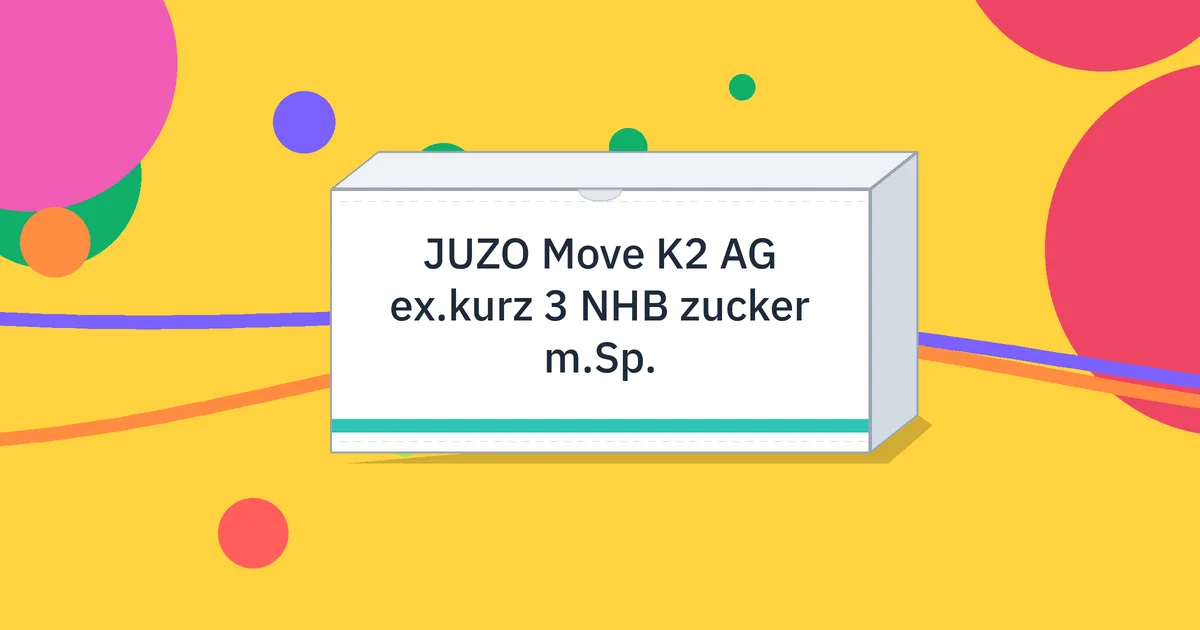 Symbolbild: Packung mit der Aufschrift JUZO Move K2 AG ex.kurz 3 NHB zucker m.Sp. (PZN 18531560) – Verfügbarkeit und Bezug in Apotheken in Frankfurt am Main