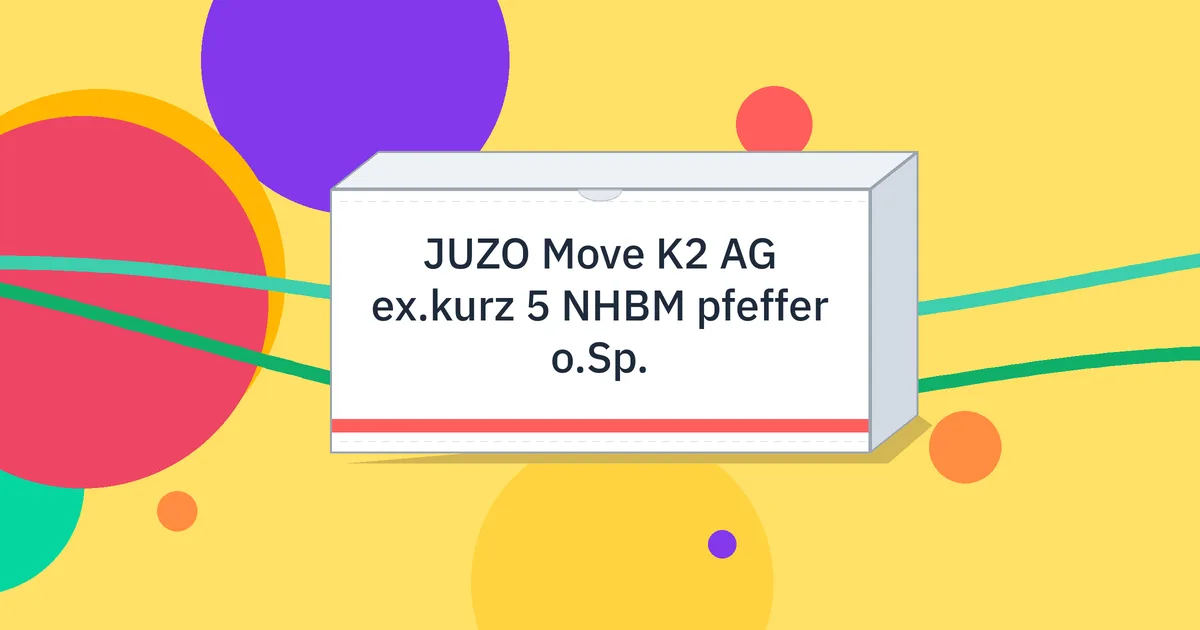 Symbolbild: Packung mit der Aufschrift JUZO Move K2 AG ex.kurz 5 NHBM pfeffer o.Sp. (PZN 16643059) – Verfügbarkeit und Bezug in Apotheken in Frankfurt am Main
