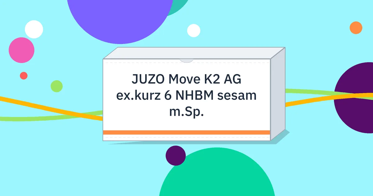 Symbolbild: Packung mit der Aufschrift JUZO Move K2 AG ex.kurz 6 NHBM sesam m.Sp. (PZN 18531318) – Verfügbarkeit und Bezug in Apotheken in Frankfurt am Main