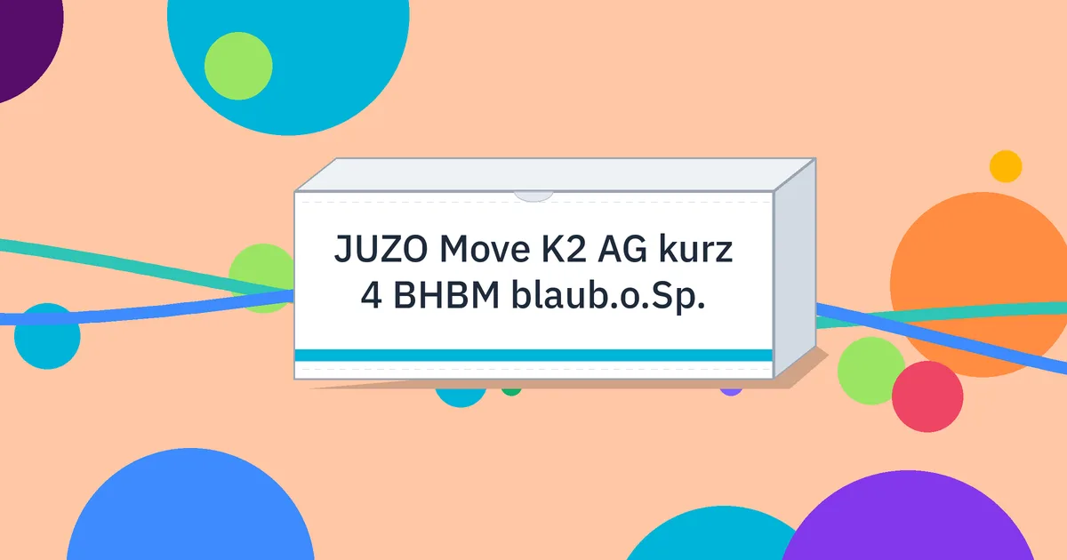 Symbolbild: Packung mit der Aufschrift JUZO Move K2 AG kurz 4 BHBM blaub.o.Sp. (PZN 18562112) – Verfügbarkeit und Bezug in Apotheken in Frankfurt am Main