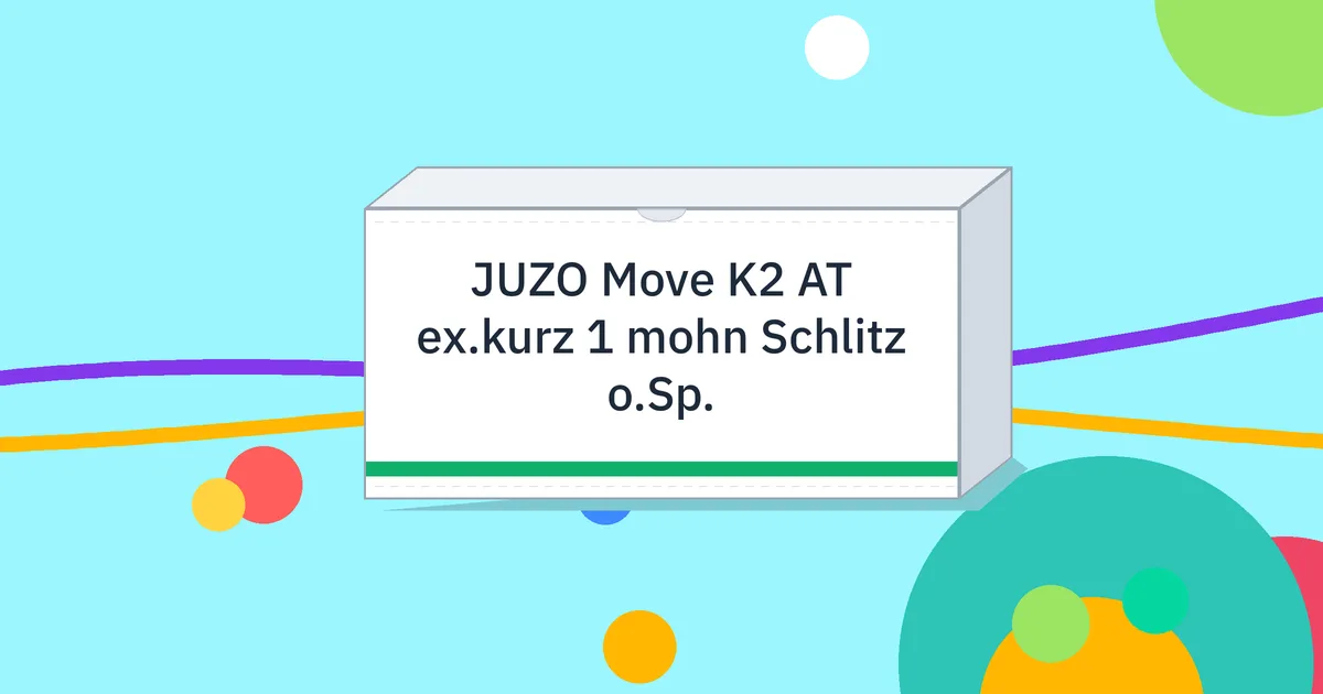 Symbolbild: Packung mit der Aufschrift JUZO Move K2 AT ex.kurz 1 mohn Schlitz o.Sp. (PZN 20673511) – Verfügbarkeit und Bezug in Apotheken in Frankfurt am Main