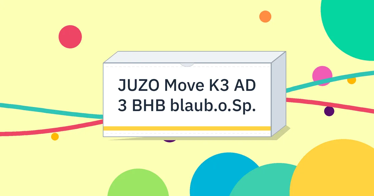 Symbolbild: Packung mit der Aufschrift JUZO Move K3 AD 3 BHB blaub.o.Sp. (PZN 18571588) – Verfügbarkeit und Bezug in Apotheken in Frankfurt am Main