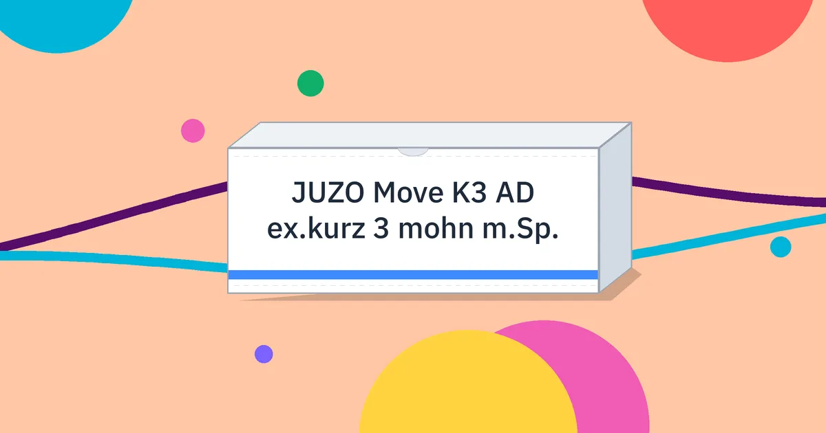 Symbolbild: Packung mit der Aufschrift JUZO Move K3 AD ex.kurz 3 mohn m.Sp. (PZN 18573216) – Verfügbarkeit und Bezug in Apotheken in Frankfurt am Main