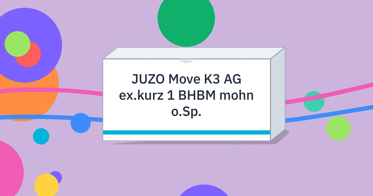 Symbolbild: Packung mit der Aufschrift JUZO Move K3 AG ex.kurz 1 BHBM mohn o.Sp. (PZN 18597866) – Verfügbarkeit und Bezug in Apotheken in Frankfurt am Main