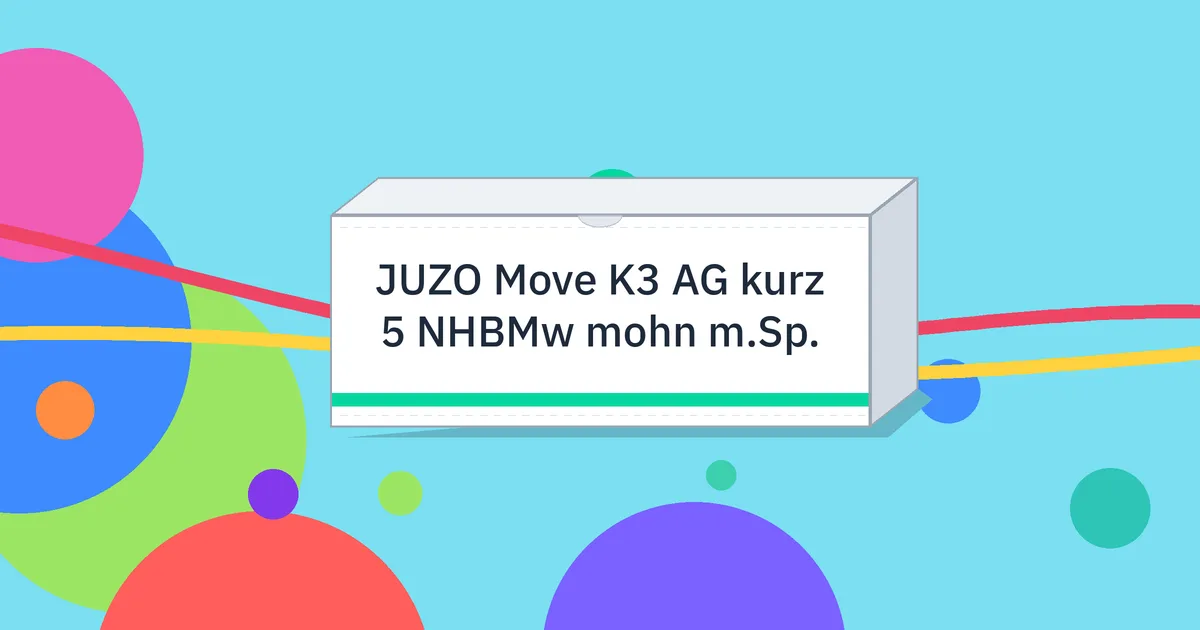 Symbolbild: Packung mit der Aufschrift JUZO Move K3 AG kurz 5 NHBMw mohn m.Sp. (PZN 18590829) – Verfügbarkeit und Bezug in Apotheken in Frankfurt am Main