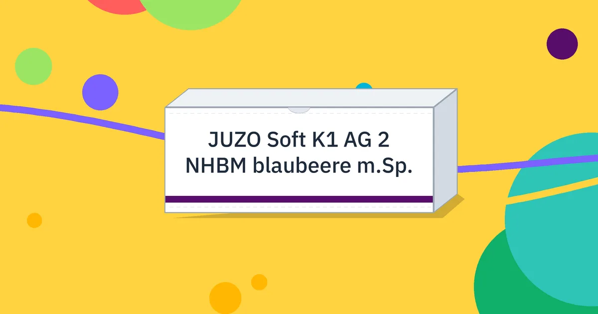 Symbolbild: Packung mit der Aufschrift JUZO Soft K1 AG 2 NHBM blaubeere m.Sp. (PZN 15015177) – Verfügbarkeit und Bezug in Apotheken in Frankfurt am Main