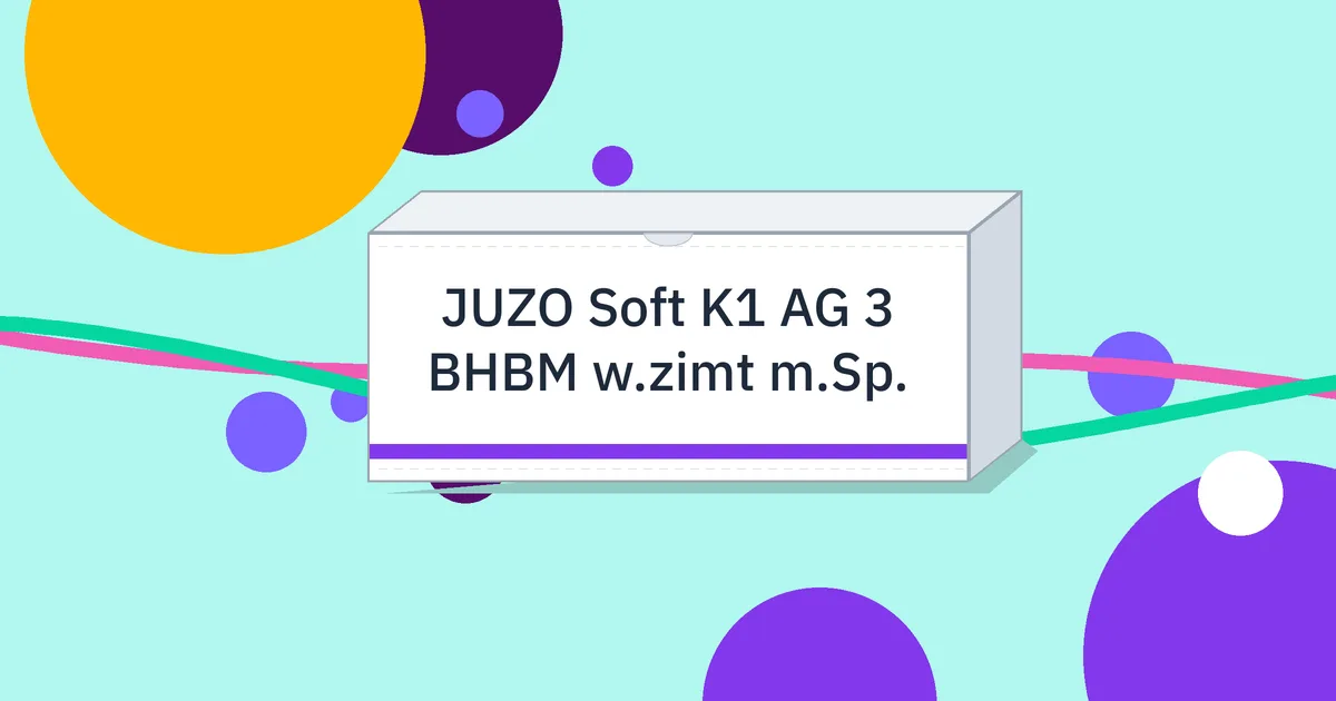 Symbolbild: Packung mit der Aufschrift JUZO Soft K1 AG 3 BHBM w.zimt m.Sp. (PZN 14862774) – Verfügbarkeit und Bezug in Apotheken in Frankfurt am Main