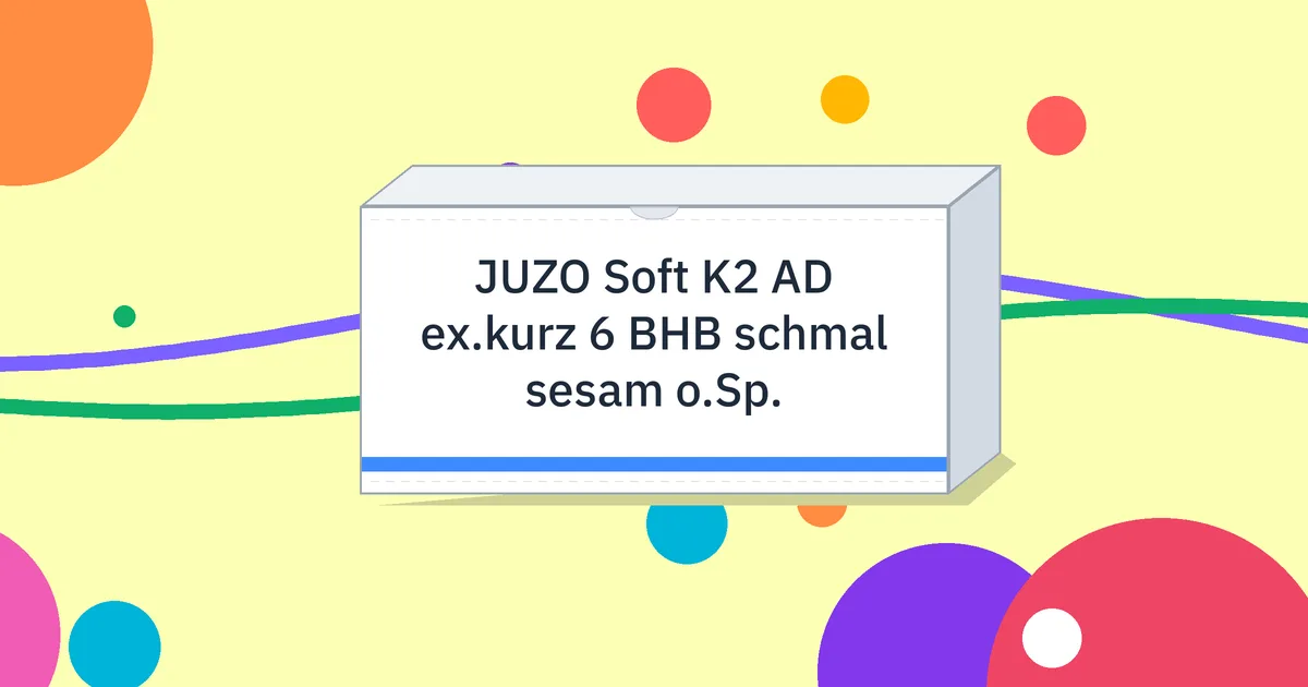 Symbolbild: Packung mit der Aufschrift JUZO Soft K2 AD ex.kurz 6 BHB schmal sesam o.Sp. (PZN 15468364) – Verfügbarkeit und Bezug in Apotheken in Frankfurt am Main