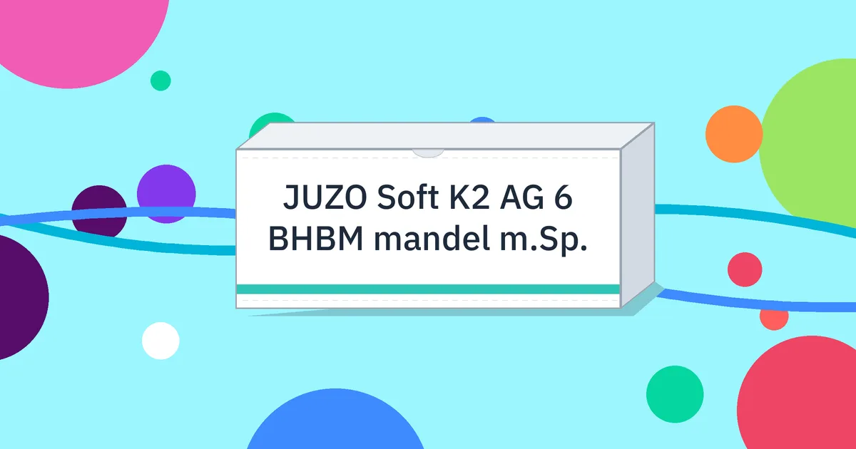 Symbolbild: Packung mit der Aufschrift JUZO Soft K2 AG 6 BHBM mandel m.Sp. (PZN 14859140) – Verfügbarkeit und Bezug in Apotheken in Frankfurt am Main