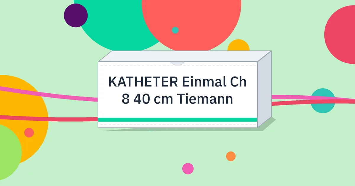Symbolbild: Packung mit der Aufschrift KATHETER Einmal Ch 8 40 cm Tiemann (PZN 01965892) – Verfügbarkeit und Bezug in Apotheken in Frankfurt am Main