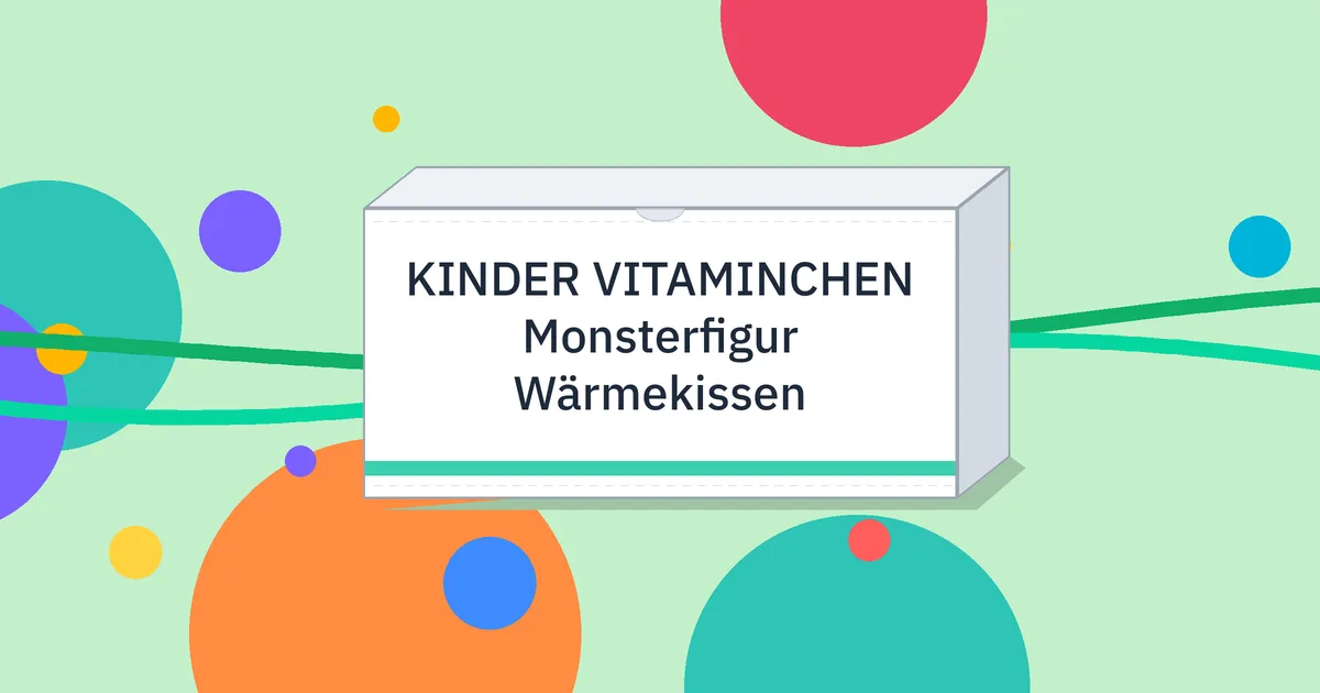 Symbolbild: Packung mit der Aufschrift KINDER VITAMINCHEN Monsterfigur Wärmekissen (PZN 16825435) – Verfügbarkeit und Bezug in Apotheken in Frankfurt am Main