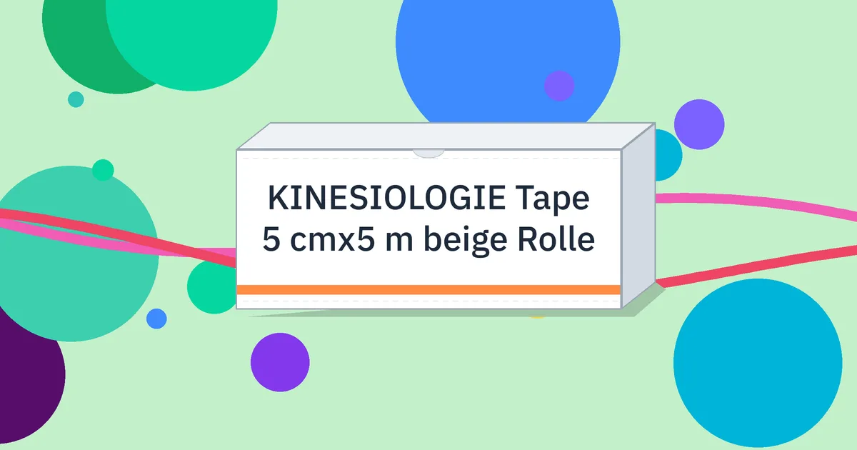 Symbolbild: Packung mit der Aufschrift KINESIOLOGIE Tape 5 cmx5 m beige Rolle (PZN 20634221) – Verfügbarkeit und Bezug in Apotheken in Frankfurt am Main