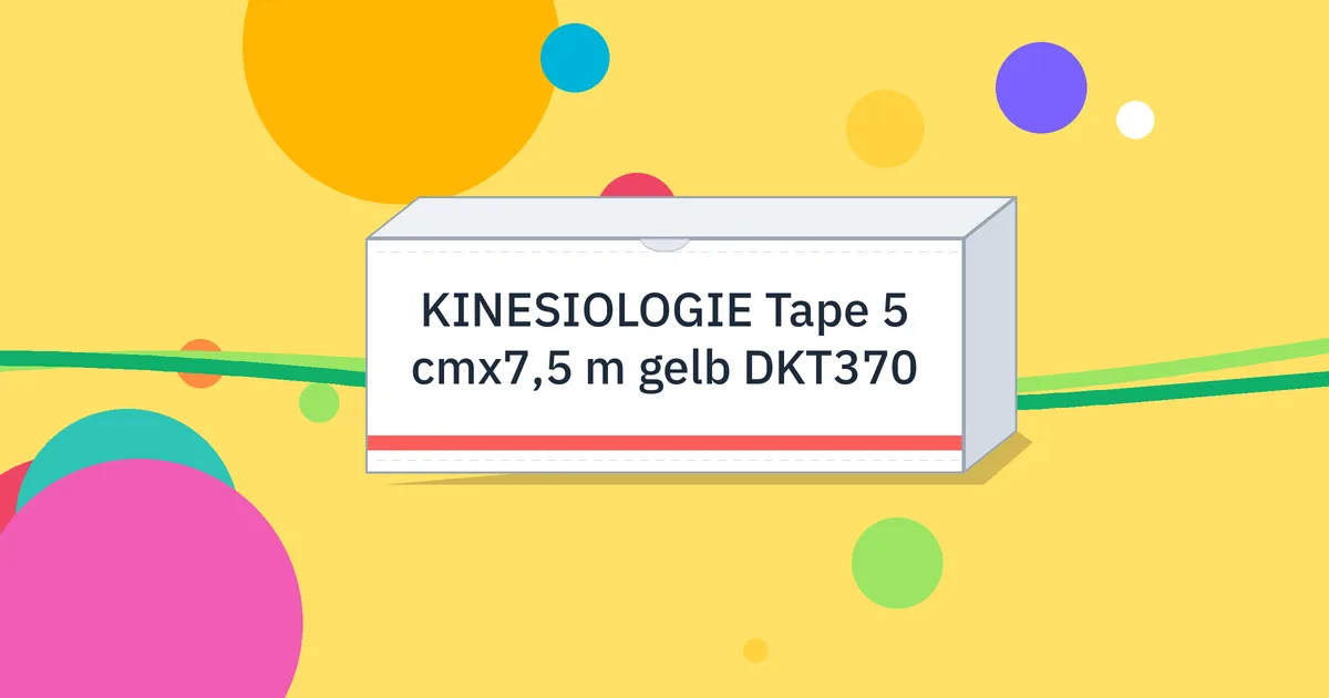Symbolbild: Packung mit der Aufschrift KINESIOLOGIE Tape 5 cmx7,5 m gelb DKT370 (PZN 17174804) – Verfügbarkeit und Bezug in Apotheken in Frankfurt am Main