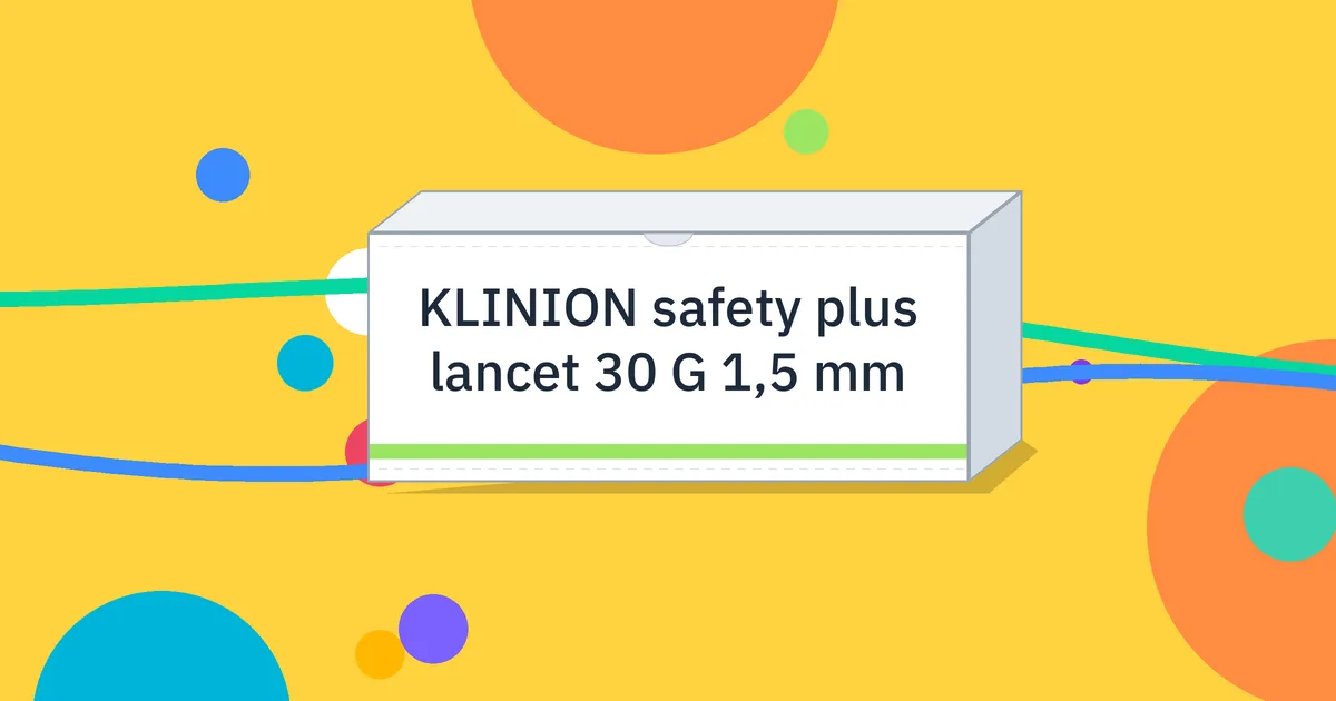 Symbolbild: Packung mit der Aufschrift KLINION safety plus lancet 30 G 1,5 mm (PZN 19384256) – Verfügbarkeit und Bezug in Apotheken in Frankfurt am Main