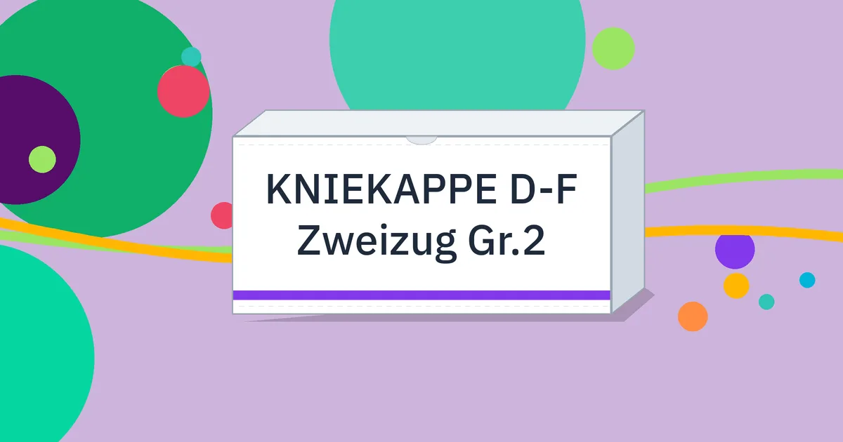 Symbolbild: Packung mit der Aufschrift KNIEKAPPE D-F Zweizug Gr.2 (PZN 02008046) – Verfügbarkeit und Bezug in Apotheken in Frankfurt am Main