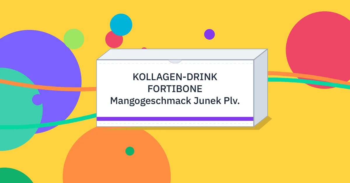 Symbolbild: Packung mit der Aufschrift KOLLAGEN-DRINK FORTIBONE Mangogeschmack Junek Plv. (PZN 20808431) – Verfügbarkeit und Bezug in Apotheken in Frankfurt am Main