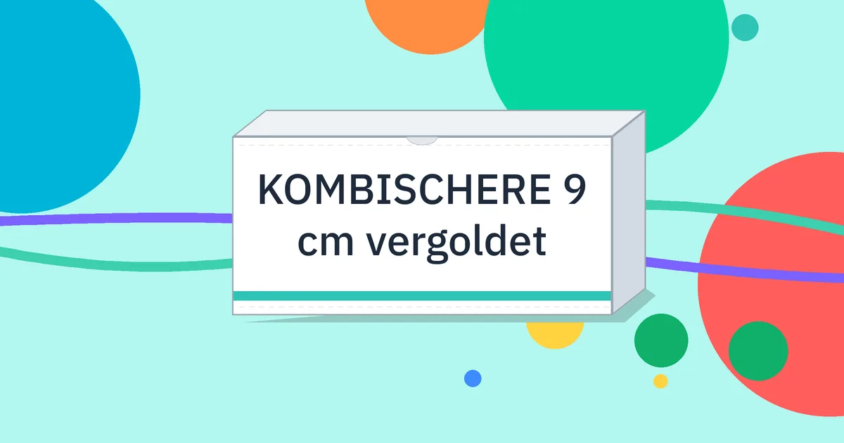 Symbolbild: Packung mit der Aufschrift KOMBISCHERE 9 cm vergoldet (PZN 18106733) – Verfügbarkeit und Bezug in Apotheken in Frankfurt am Main