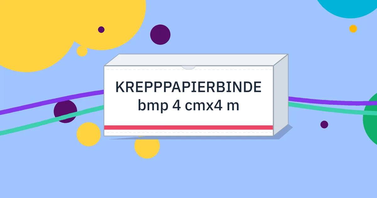 Symbolbild: Packung mit der Aufschrift KREPPPAPIERBINDE bmp 4 cmx4 m (PZN 03202543) – Verfügbarkeit und Bezug in Apotheken in Frankfurt am Main