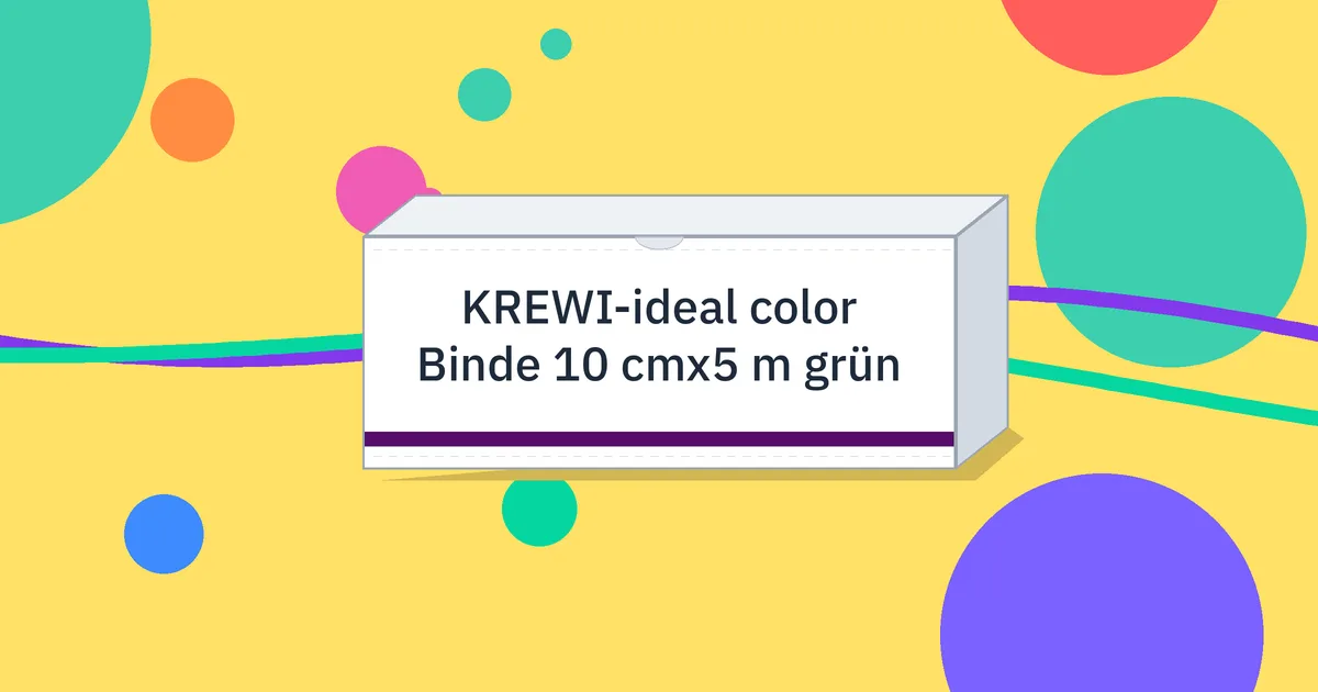 Symbolbild: Packung mit der Aufschrift KREWI-ideal color Binde 10 cmx5 m grün (PZN 17301177) – Verfügbarkeit und Bezug in Apotheken in Frankfurt am Main