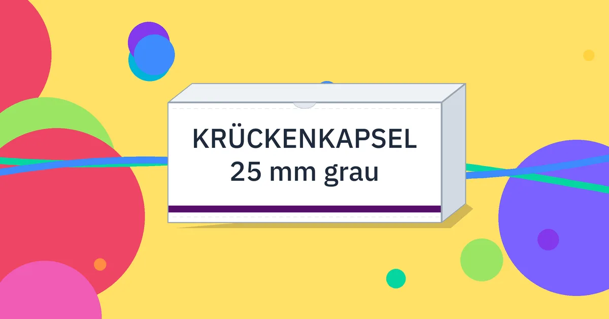 Symbolbild: Packung mit der Aufschrift KRÜCKENKAPSEL 25 mm grau (PZN 02695319) – Verfügbarkeit und Bezug in Apotheken in Frankfurt am Main