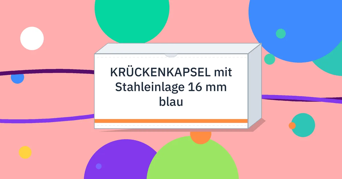 Symbolbild: Packung mit der Aufschrift KRÜCKENKAPSEL mit Stahleinlage 16 mm blau (PZN 10075080) – Verfügbarkeit und Bezug in Apotheken in Frankfurt am Main