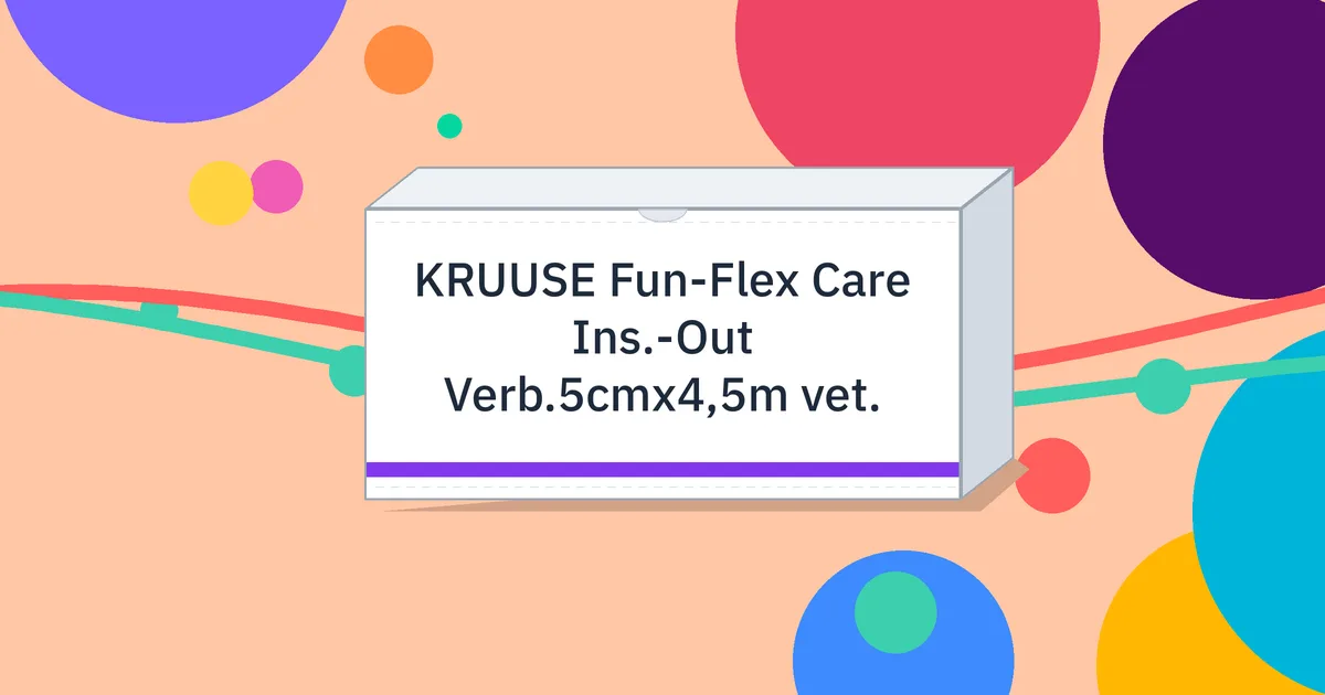 Symbolbild: Packung mit der Aufschrift KRUUSE Fun-Flex Care Ins.-Out Verb.5cmx4,5m vet. (PZN 18443287) – Verfügbarkeit und Bezug in Apotheken in Frankfurt am Main